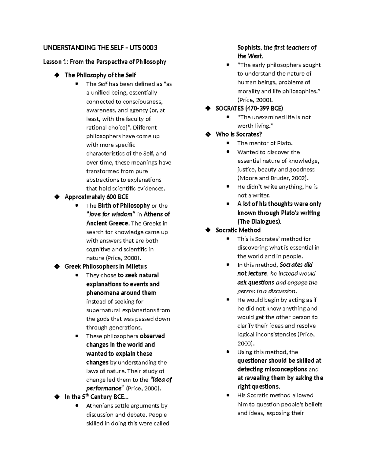 (UTS) Reviewer-Notes (Lesson 1) - UNDERSTANDING THE SELF - UTS 0003 ...