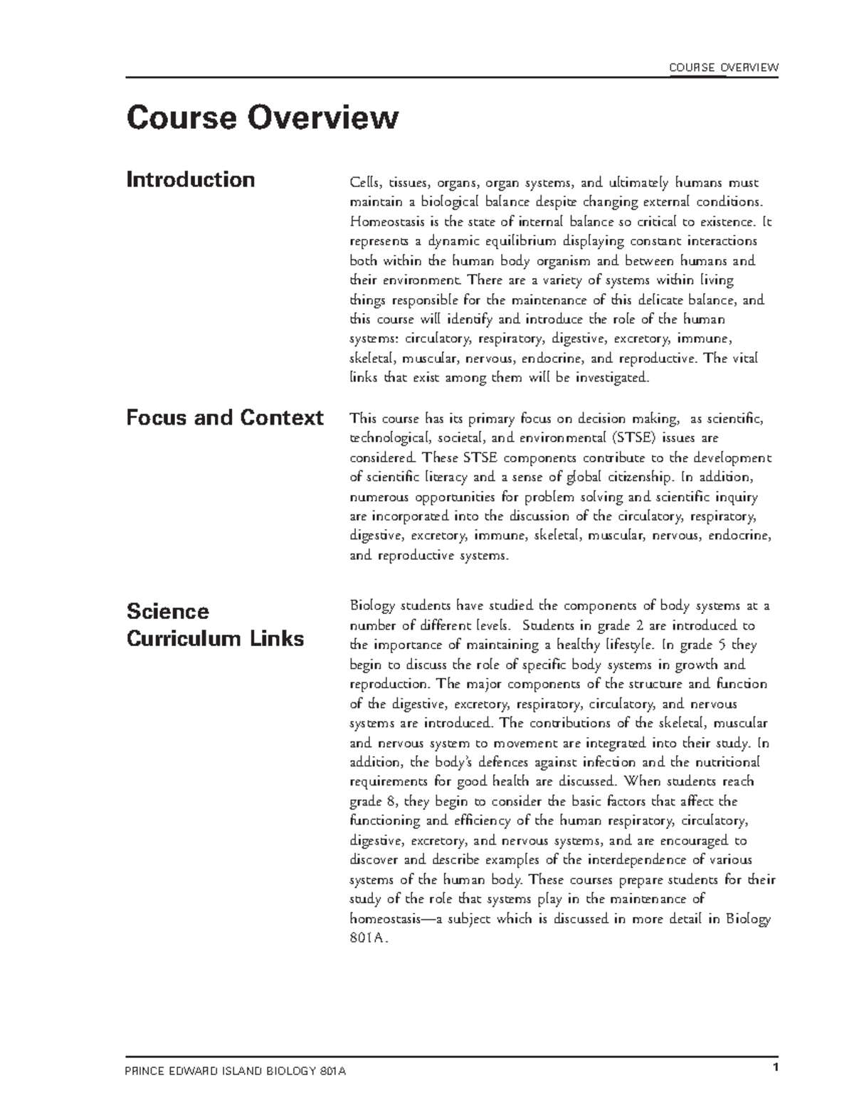 Eelc bio801a-4 - Summaries - 1 COURSE OVERVIEW PRINCE EDWARD ISLAND ...