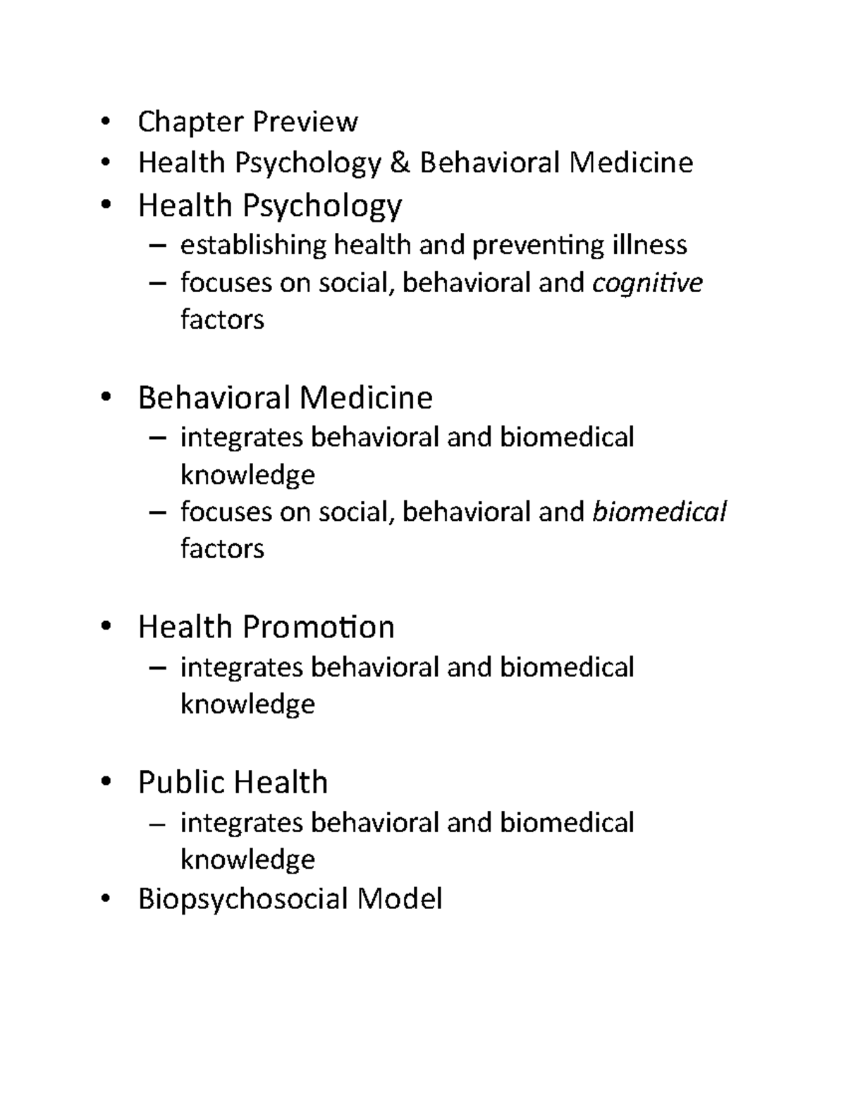 Chapter 17 notes - health psychology - • Chapter Preview • Health ...
