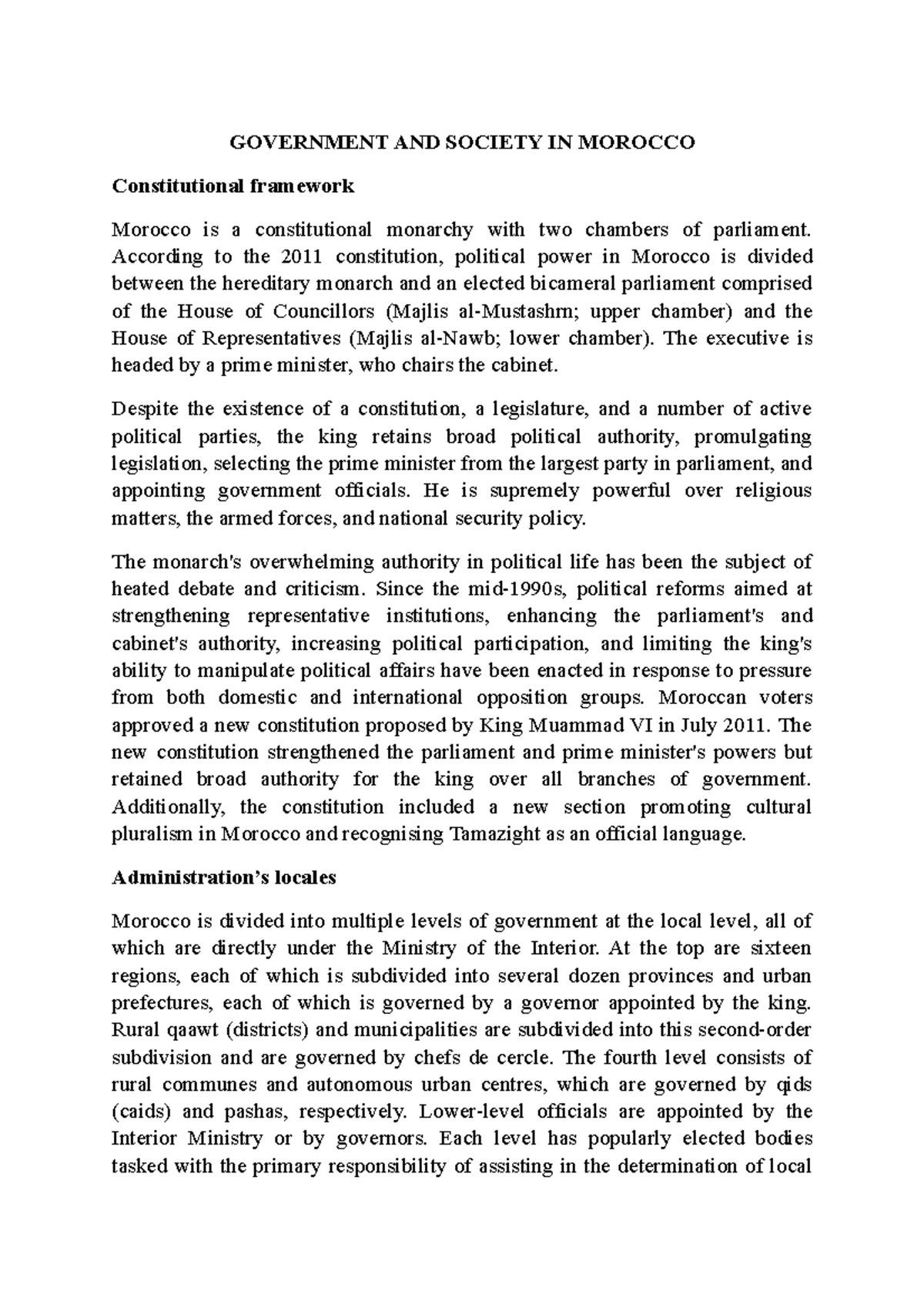 Government AND Society IN Morocco - GOVERNMENT AND SOCIETY IN MOROCCO ...