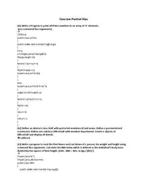 Sybca CPP practical slip - Practical Examination (2019 Pattern) Lab Course 246 SEM IV C++ - Studocu