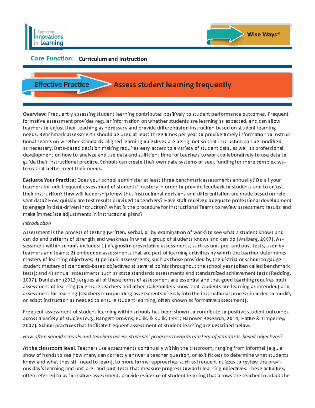 07 Curriculum Instruction Assess Student Learning - Effective Practice ...