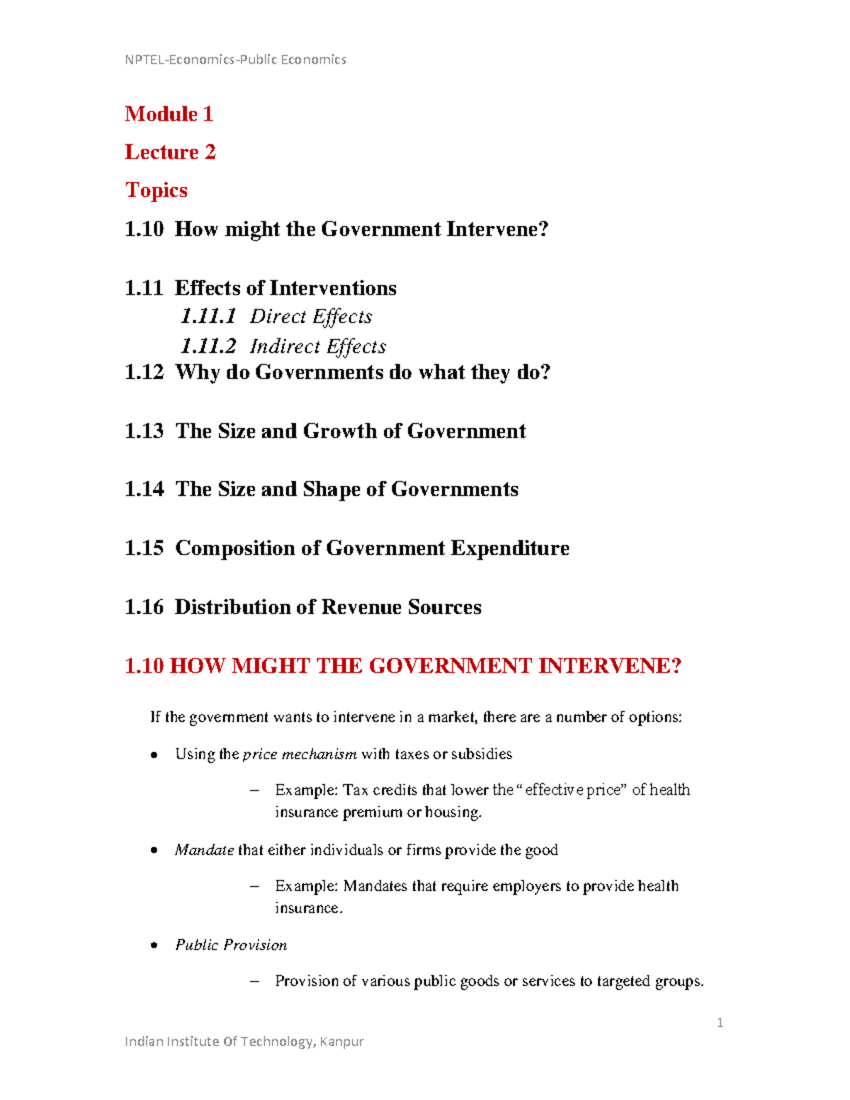Lecture 2 - 1 Module 1 Lecture 2 Topics 1 How might the Government ...