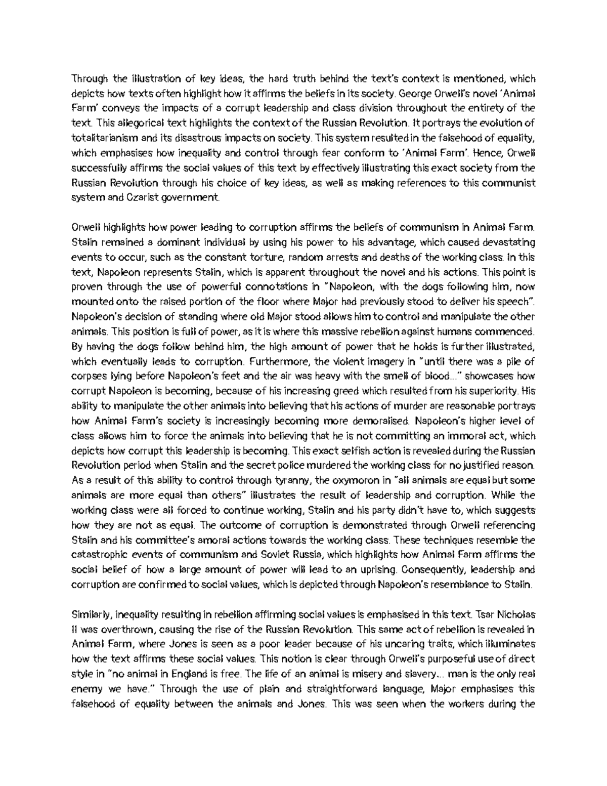 Animal Farm Essay - 11/15 - Through the illustration of key ideas, the ...