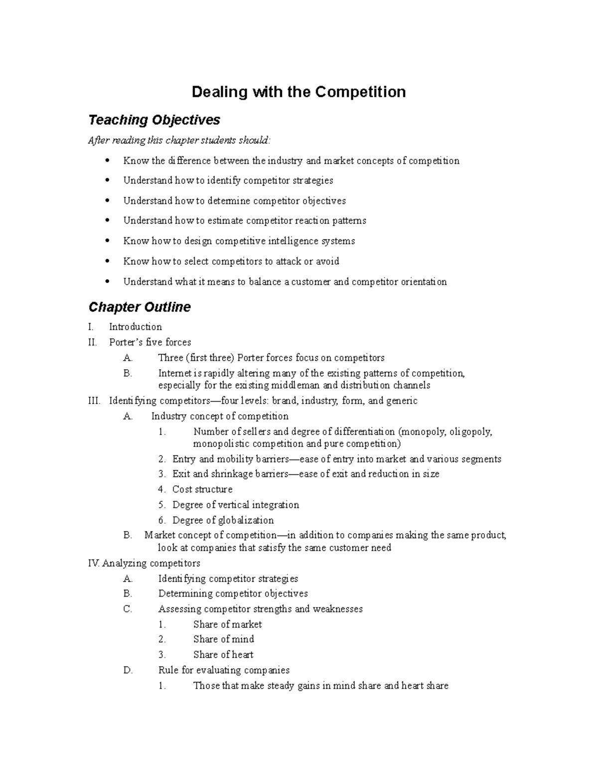 Chapter 9-Dealingwiththe Competition summary for presentation - Dealing ...