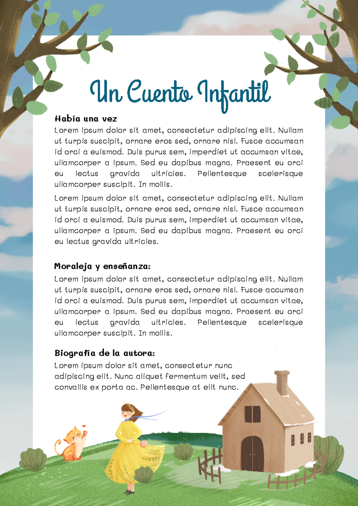 Documento A4 pagina de cuento infantil bonito ilustrativo blanco ...