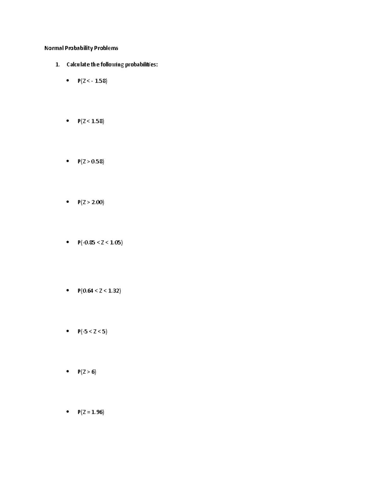 Reviewnormalproblems Students - Normal Probability Problems Calculate the following ...
