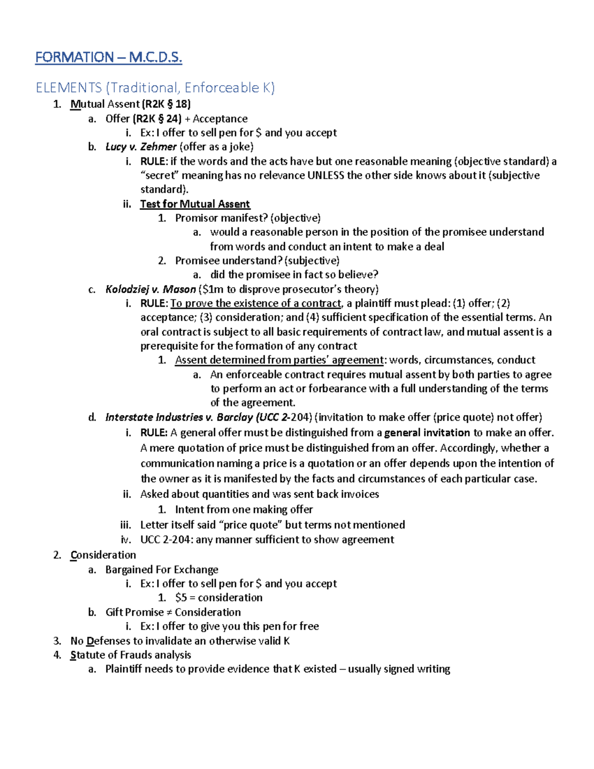 Contracts Attack Outline - FORMATION – M.C.D. ELEMENTS (Traditional ...