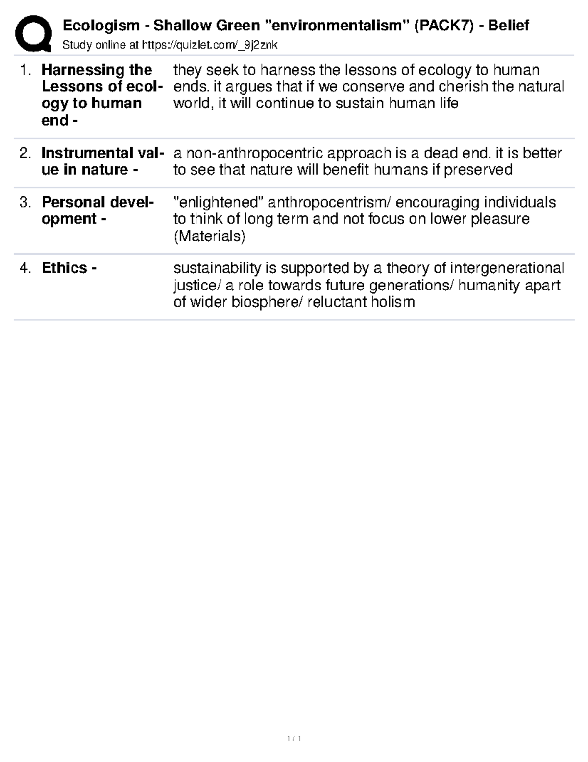 Ecologism - Shallow Green environmentalism (PACK7) - Belief - Ecologism ...