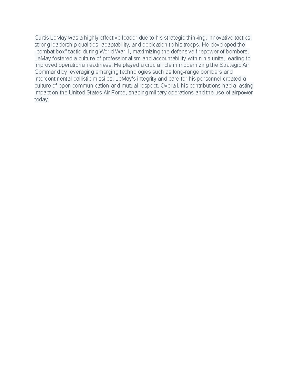Curtis Le May was a highly effective leader due to his strategic ...