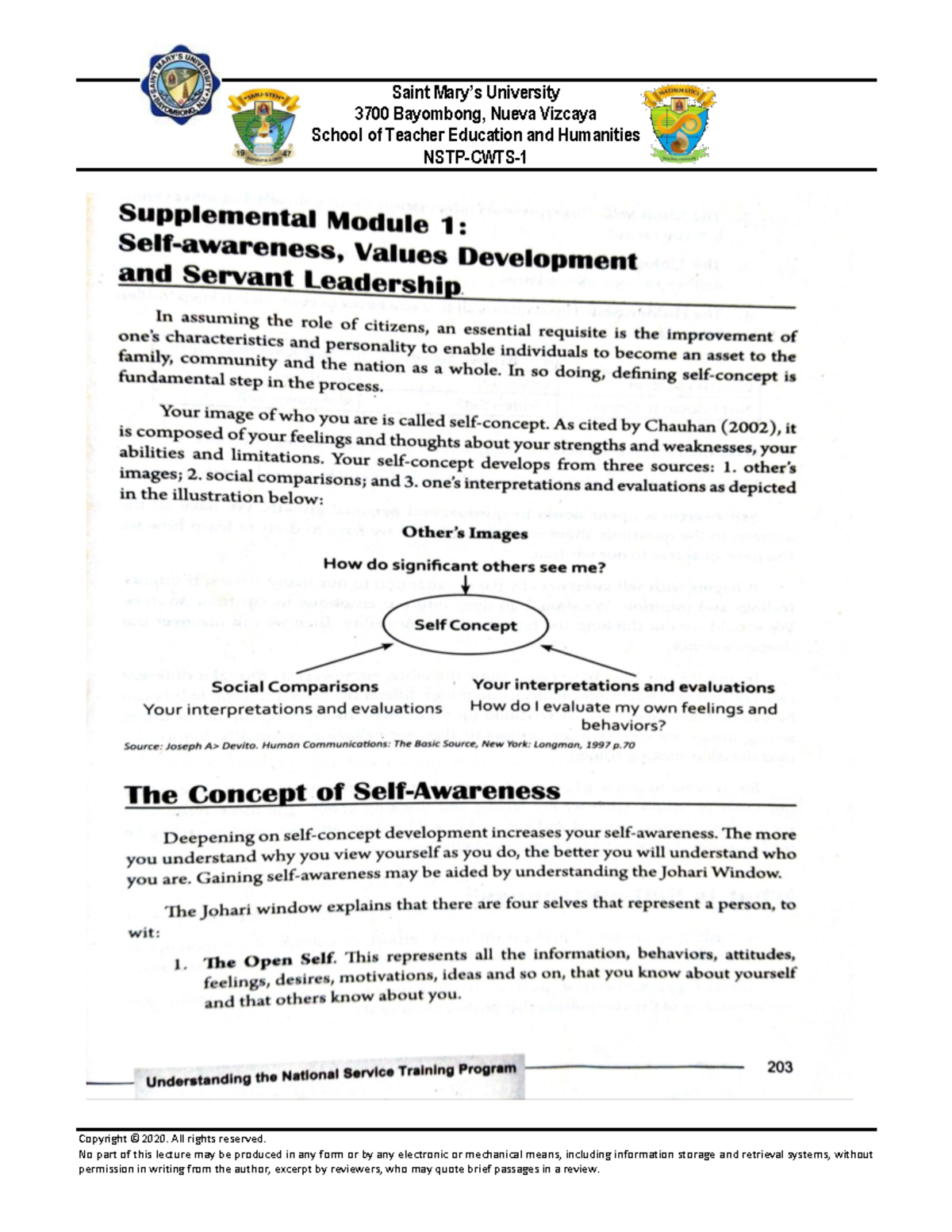 Self-awareness - NSTP - 3700 Bayombong, Nueva Vizcaya School of Teacher ...