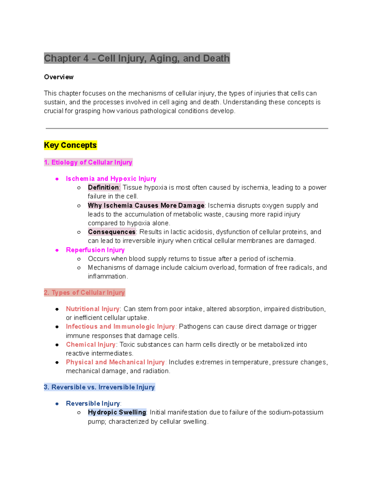 Final Study Guide Patho - Chapter 4 - Cell Injury, Aging, and Death ...