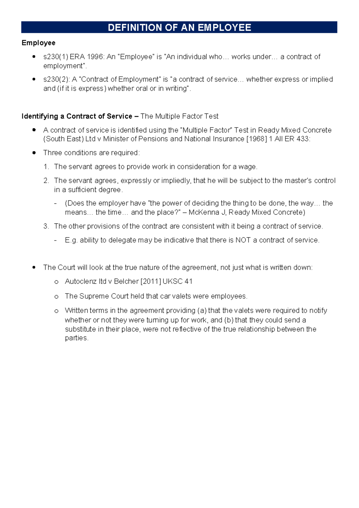 Definition of an Employee - DEFINITION OF AN EMPLOYEE Employee s230(1 ...