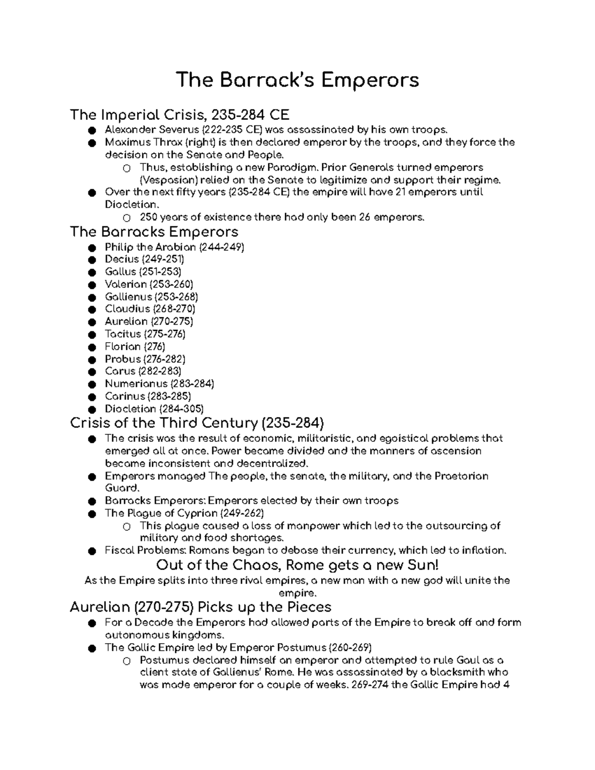 Christianity - Professor Richard Shafer The Barrack’s Emperors Aurelian ...