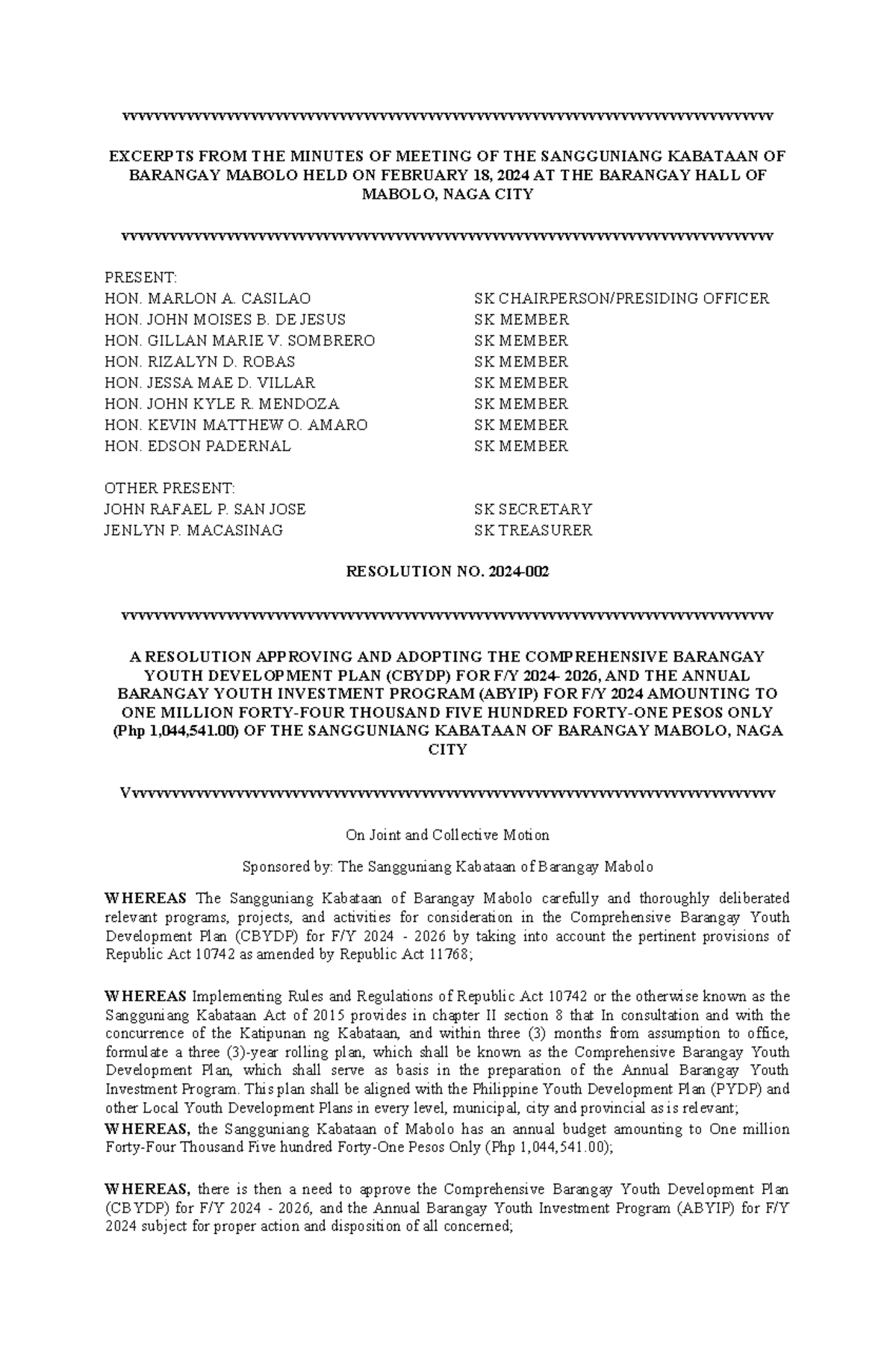 A Resolution Approving the AIP of SK Mabolo for the Annual Year 2023-2024 - - Studocu