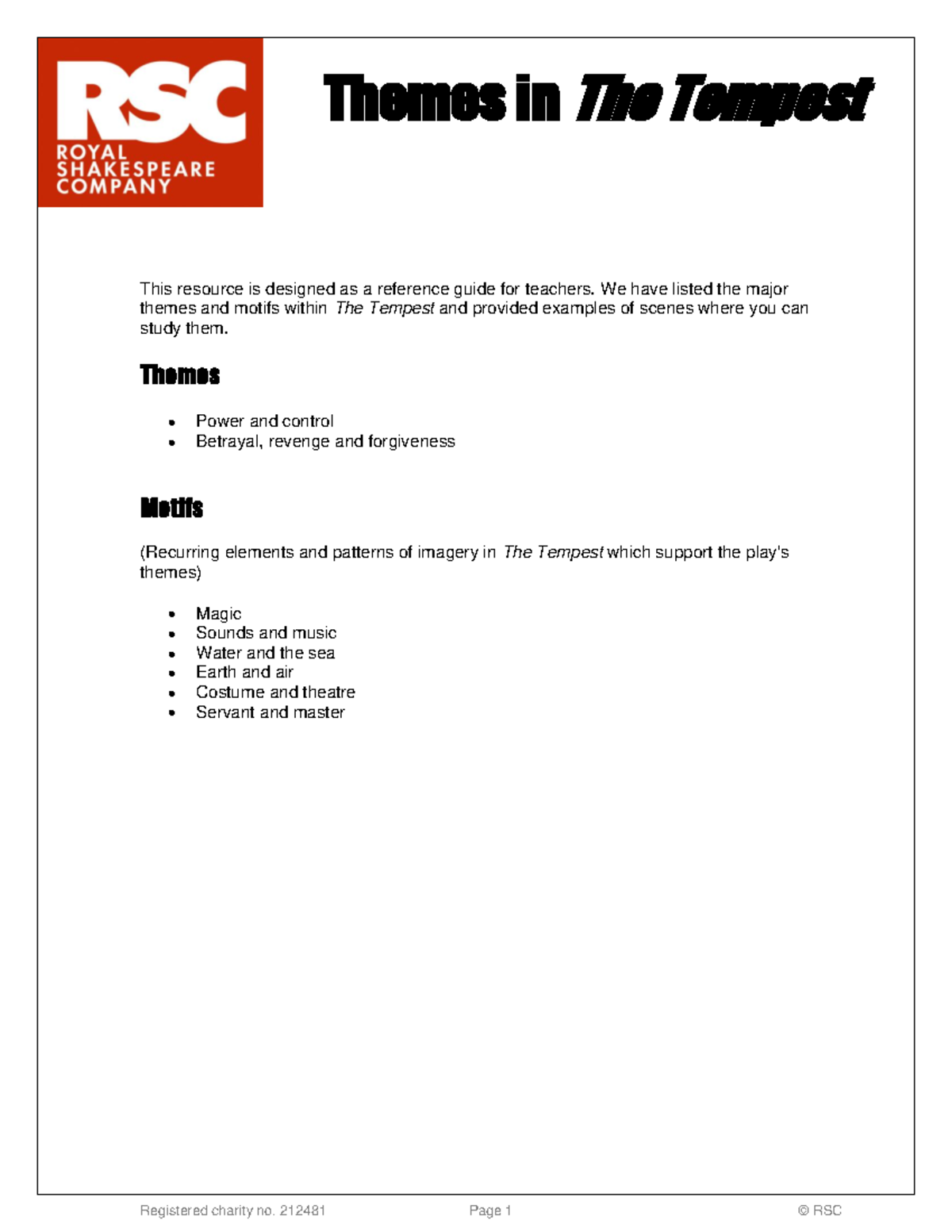 2 Reading FOR THE Tempest - This resource is designed as a reference ...