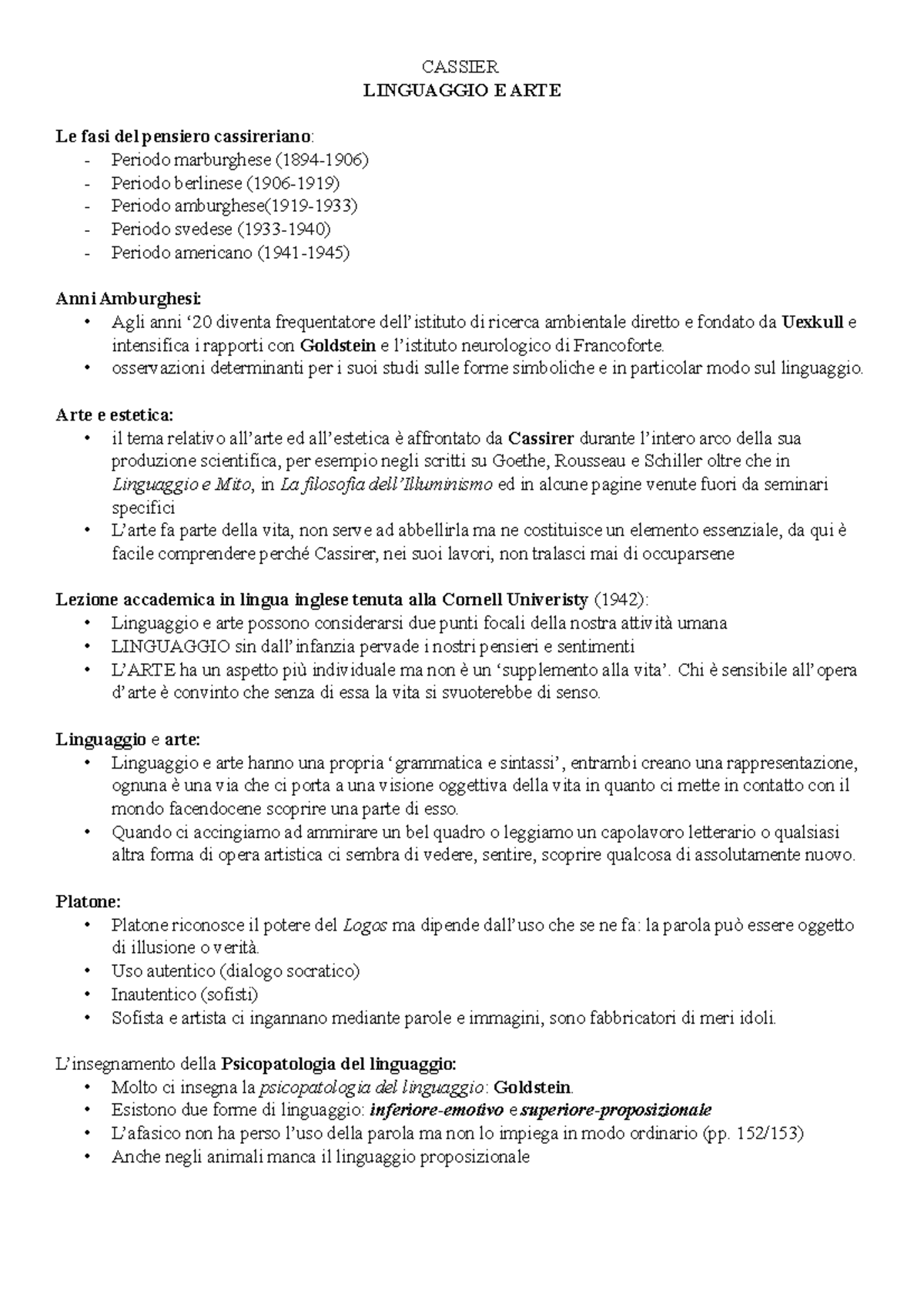 Cassier - L'estetica dell'arte secondo Cassirer - CASSIER LINGUAGGIO E ...
