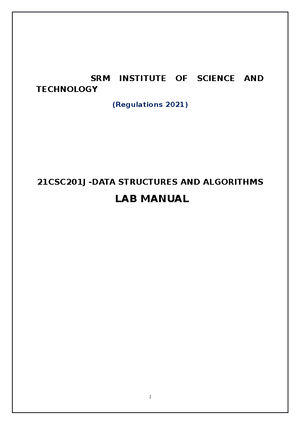Data Structures And Algorithms - 18CSC201J - Studocu