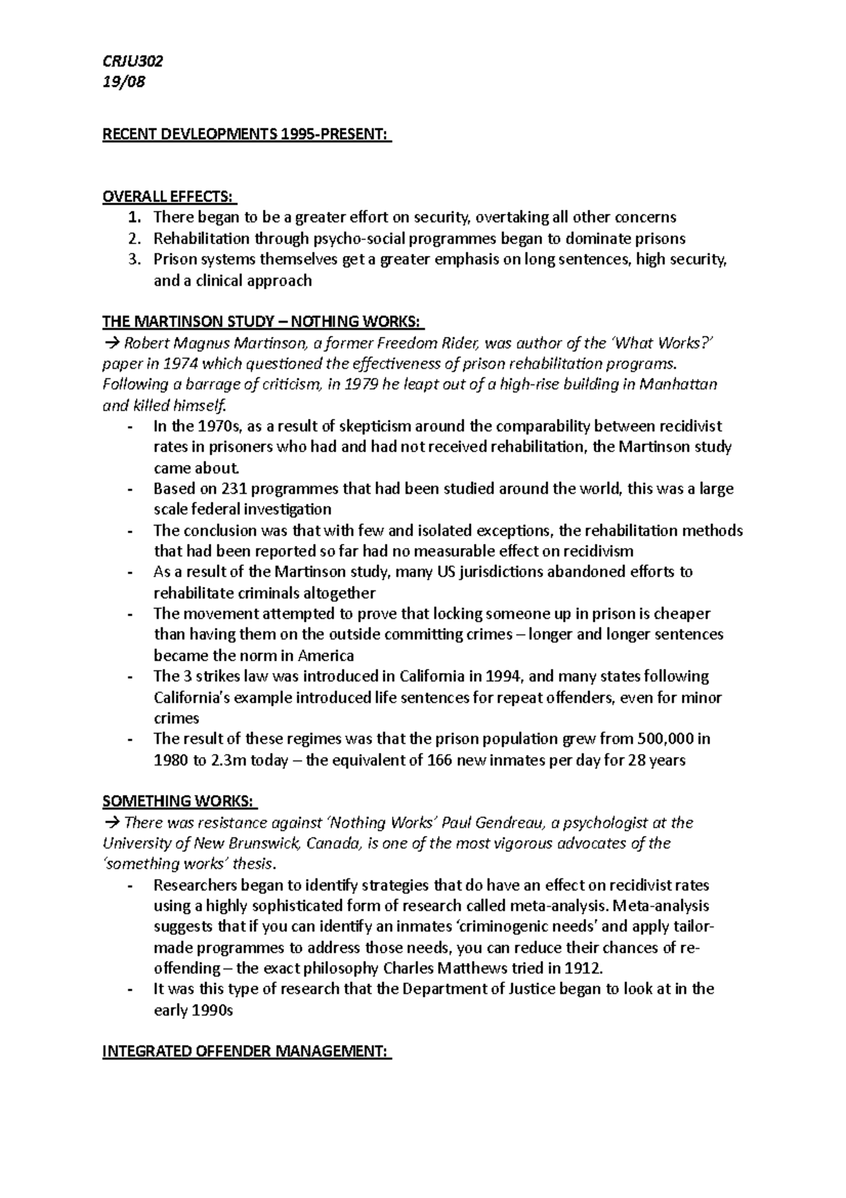 Lecture 11 - Sensational Crime, Response, IOM - 19/ RECENT DEVLEOPMENTS ...