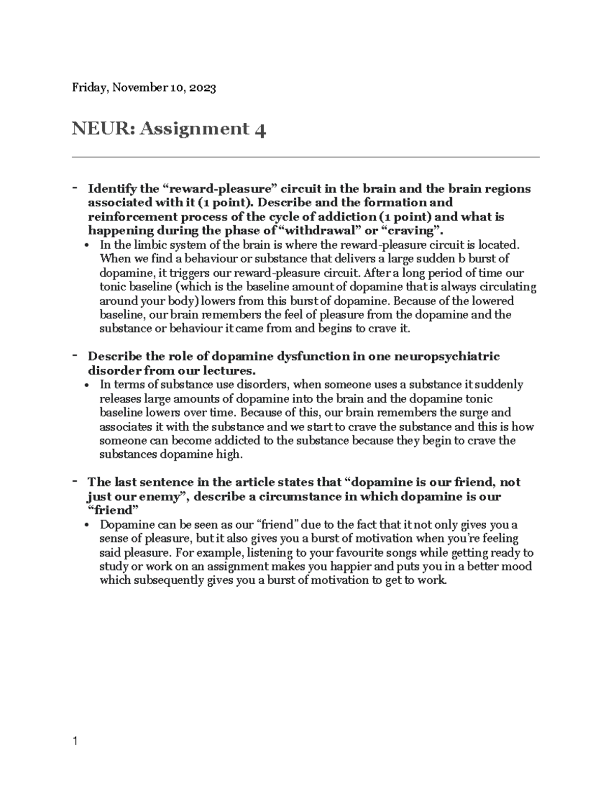 NEUR 1202 - Assignment 4 - Friday, November 10, 2023 NEUR: Assignment 4 ...