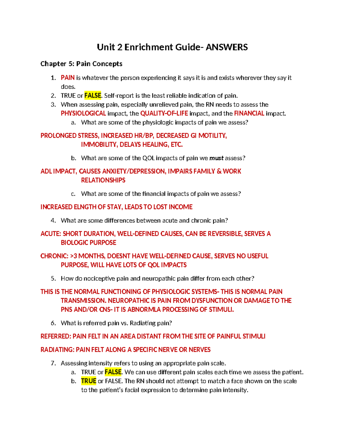 Med Surge NUR 242 Unit 2 Enrichment Notes - Unit 2 Enrichment Guide ...