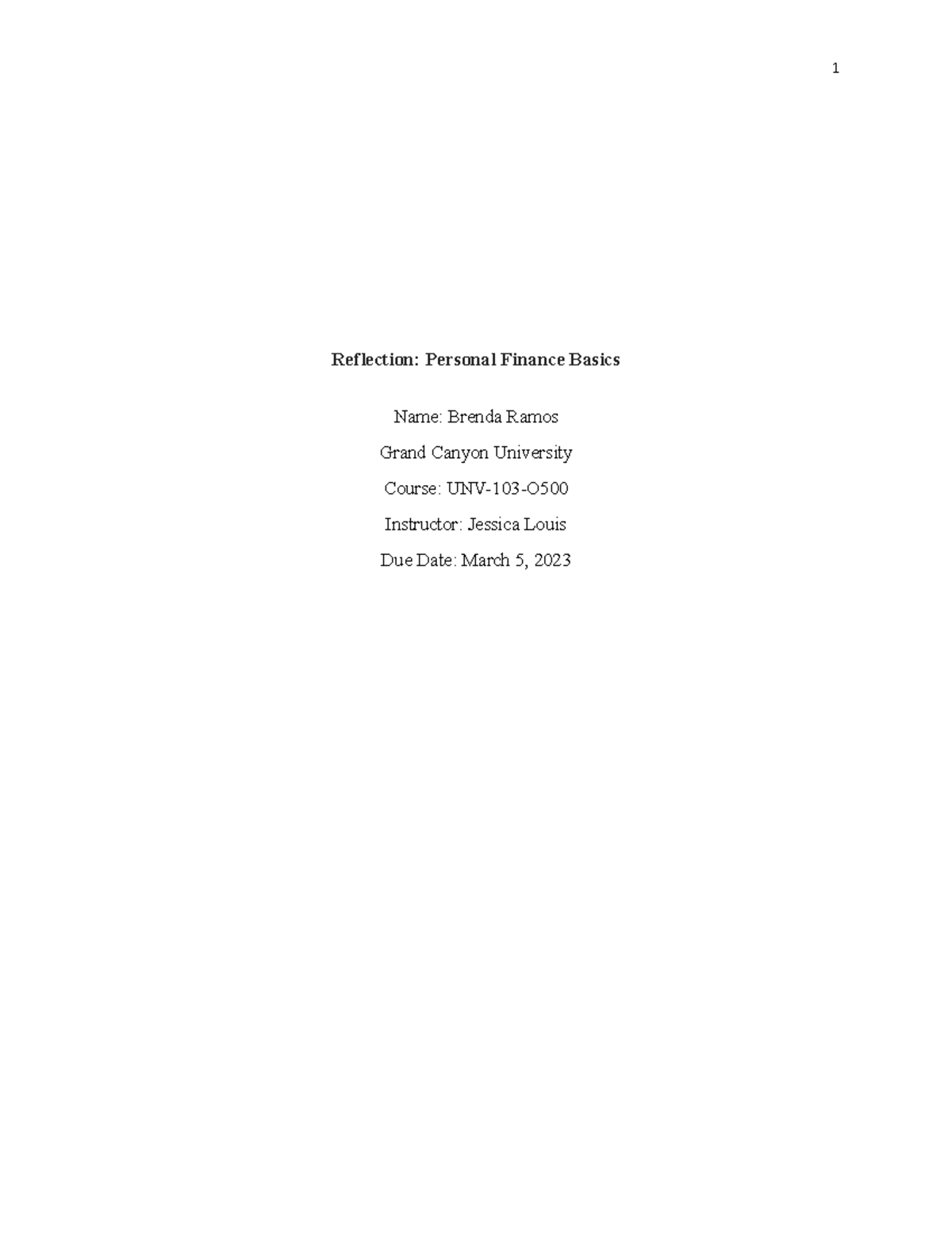 Reflection Personal Finance Basics - 1 Reflection: Personal Finance ...