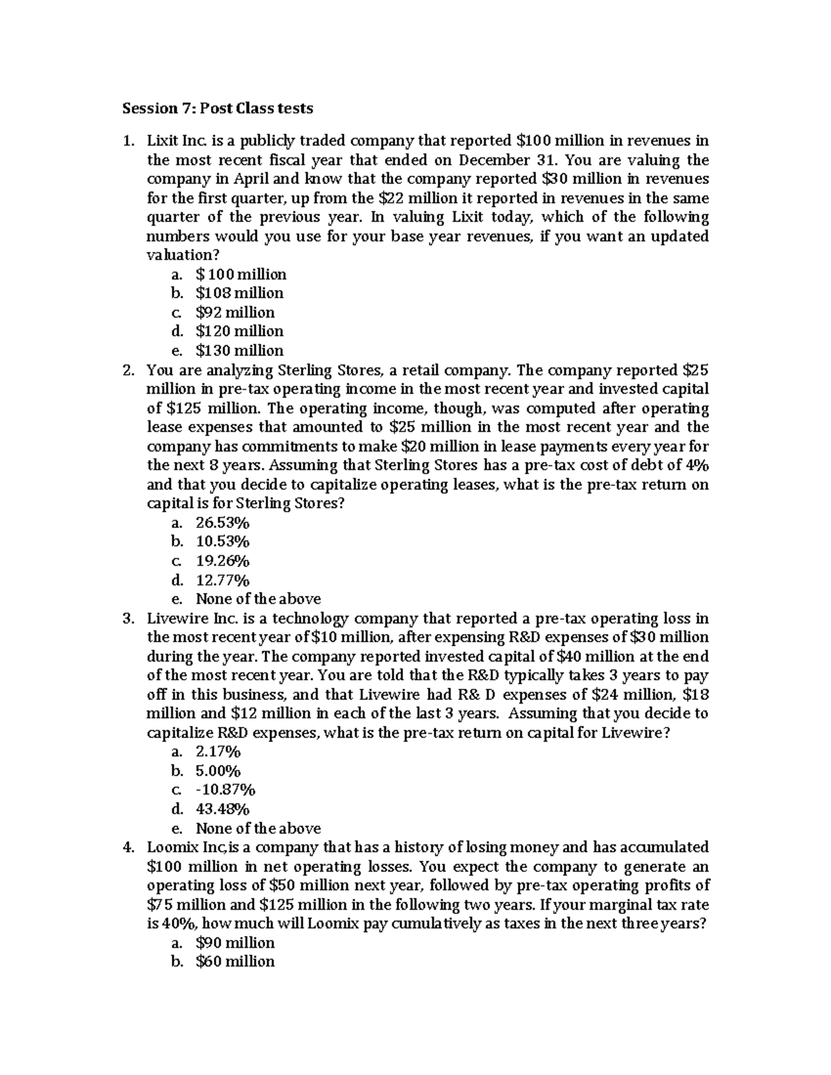 Estimating Cash Flows - Sample Questions and Answers - Session 7: Post ...