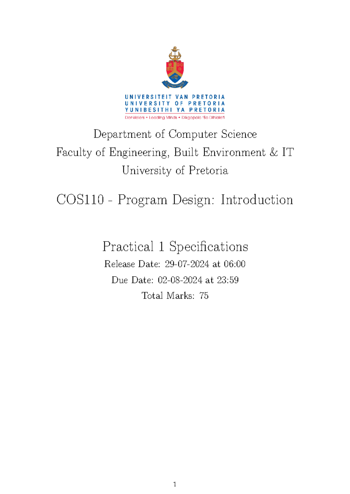 Practical 1 - Department of Computer Science Faculty of Engineering ...