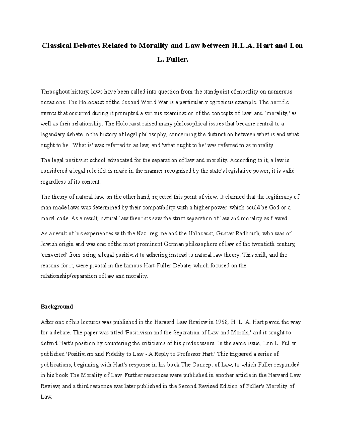 Classical debates related to morality and law by examining the exchange ...