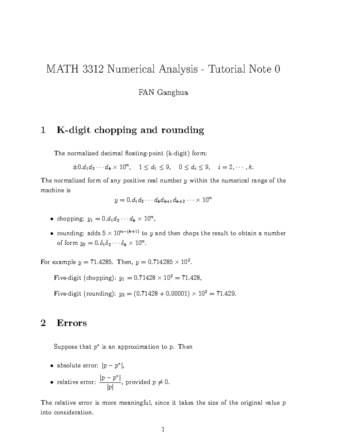 Note 0 - Numerical Differentiation & Integration Composite Numerical ...