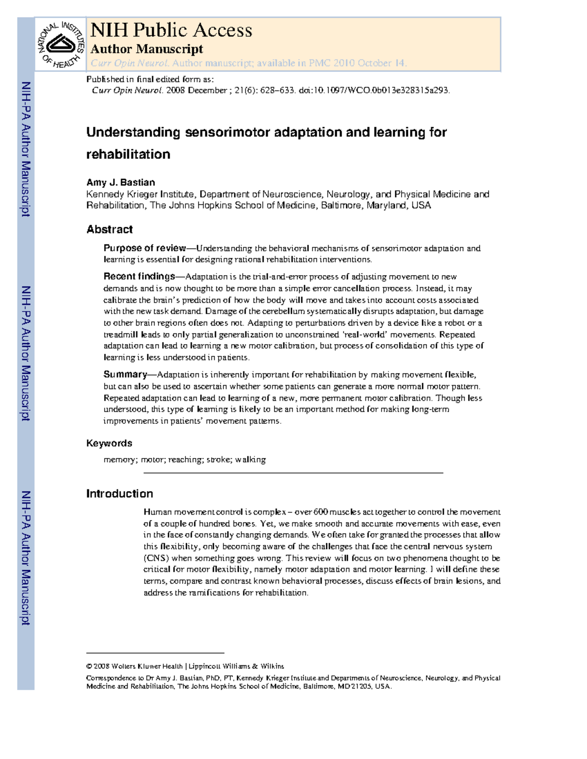 Artículo 1 - grupo 4 - Understanding sensorimotor adaptation and learning for rehabilitation Amy ...