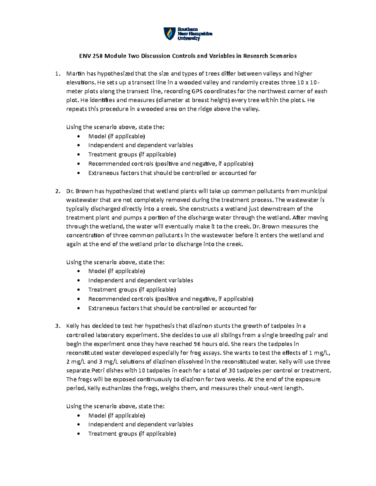 ENV 250 Module Two Controls and Variables in Research Scenarios - ENV ...