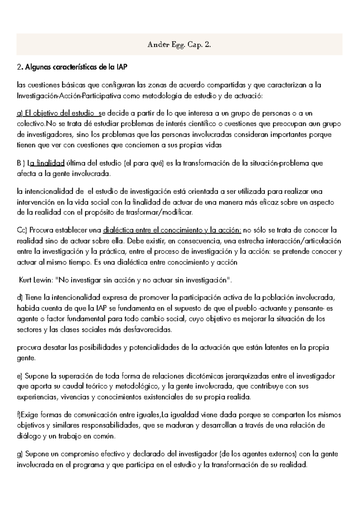 Ander Egg. Cap. 2. - Algunas características de la IAP las cuestiones básicas que configuran las ...