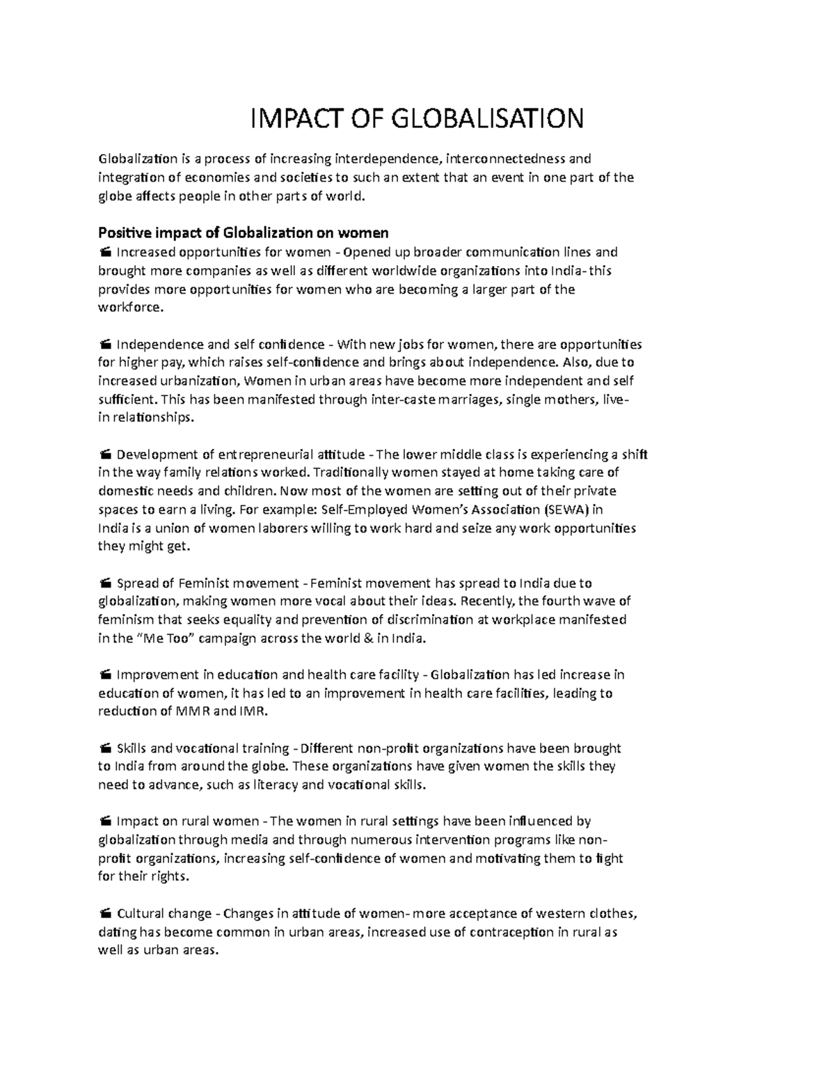 Impact of Globalisation - IMPACT OF GLOBALISATION Globalization is a ...