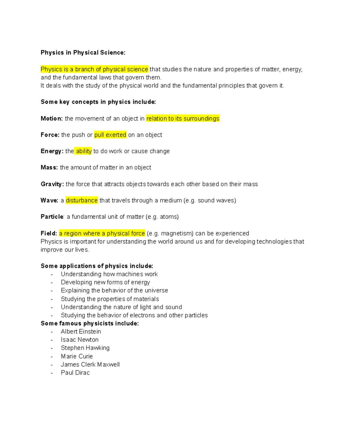 Physics - It deals with the study of the physical world and the ...