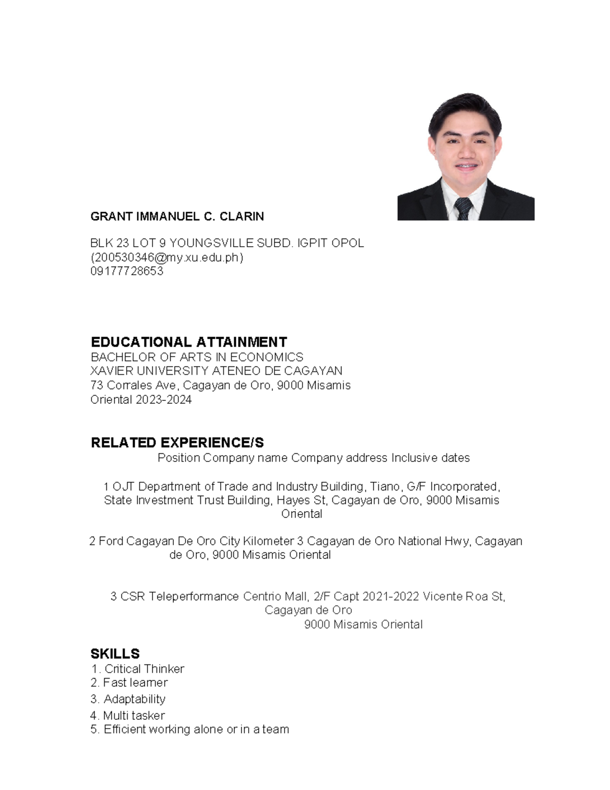 Escalante Guidance Resume - GRANT IMMANUEL C. CLARIN BLK 23 LOT 9 ...
