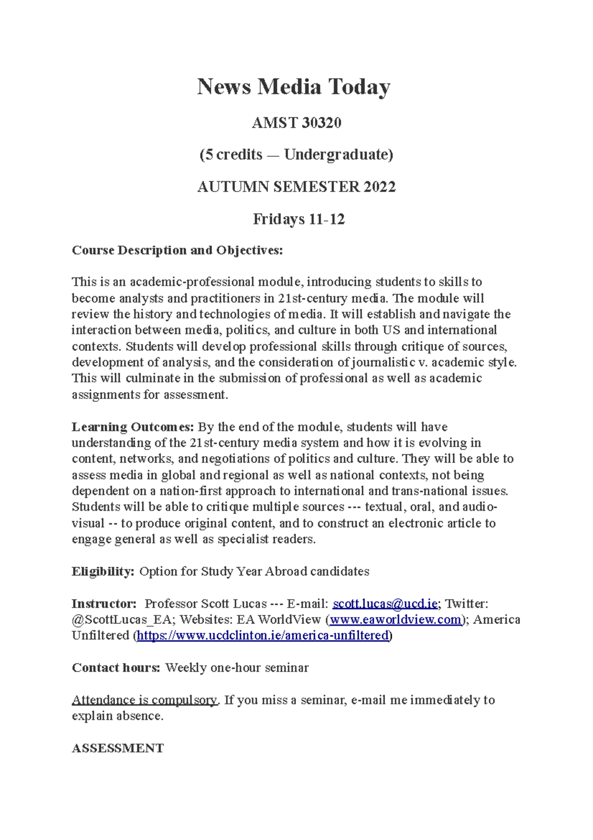 Dublin NEW Media Syllabus US Version 08-22 - News Media Today AMST ...