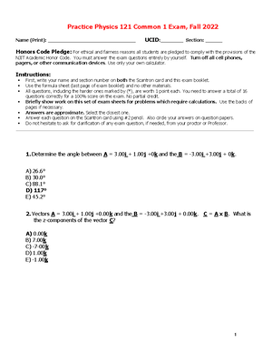 Phys 121 Common Exam 1 formula chart (1)-1 - Formulas PHYS 121- exam Units: SI system: kg - Studocu