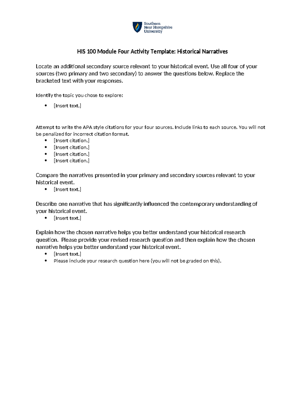 HIS 100 Module Four Activity Narratives Template - HIS 100 Module Four ...
