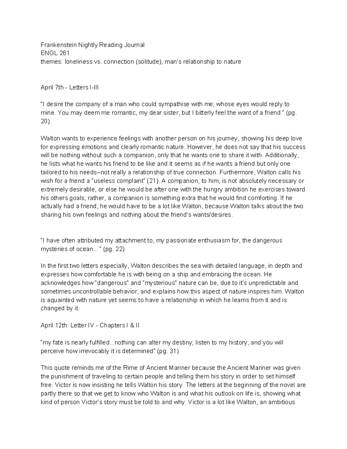 Frankenstein Reading Journal - Frankenstein Nightly Reading Journal ...