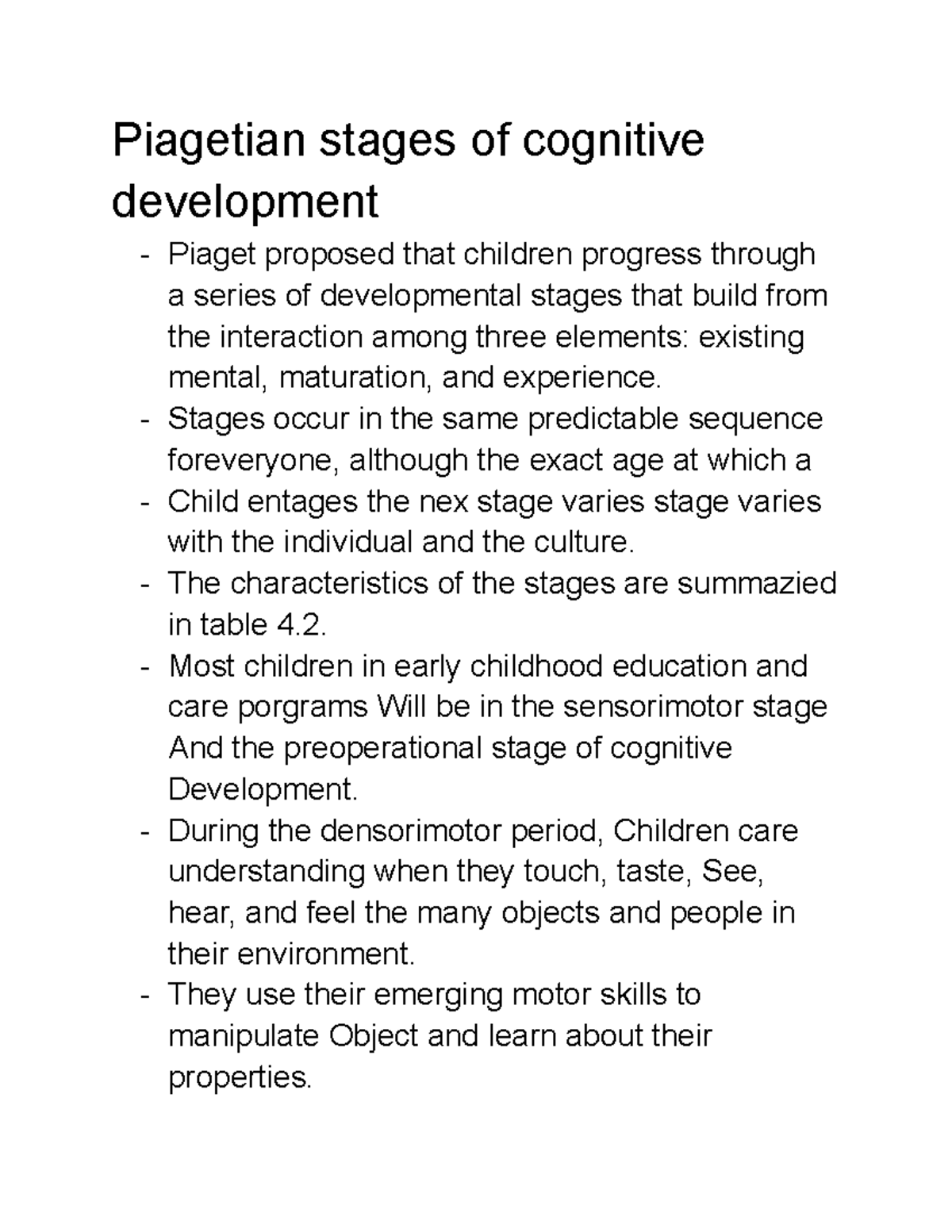 Piagetian stages of cognitive development - Piagetian stages of ...
