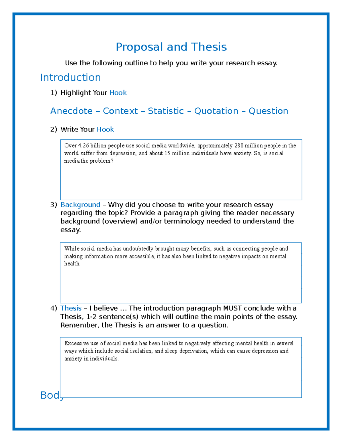 Proposal and Thesis Planning for Research Essay - Proposal and Thesis ...