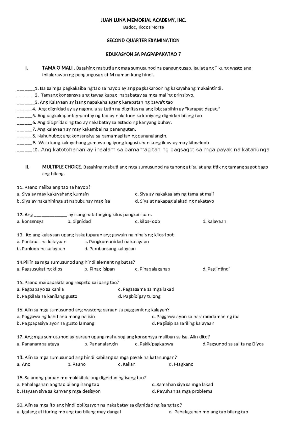 TEST PAPER FOR EVRYONE WHO WANTS A REFERENCES IN DTUCY OR SCHOOL OR ...