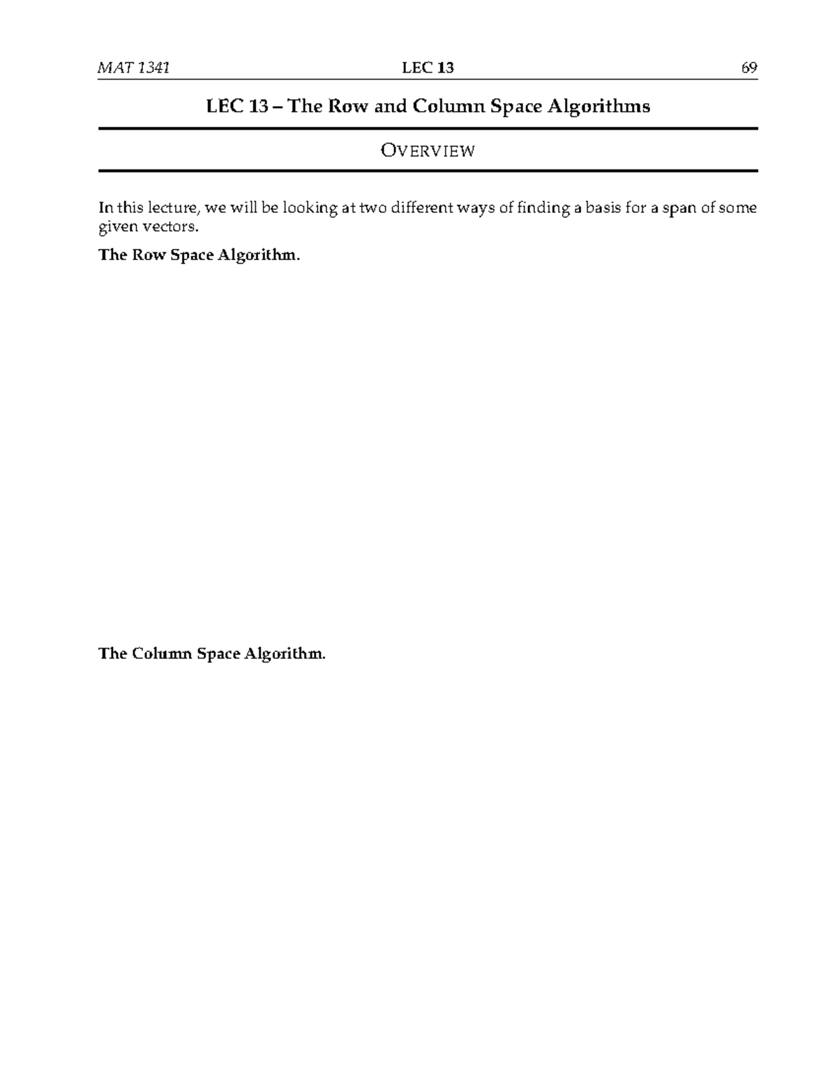 MAT 1341 Lecture 13 - lec - MAT 1341 LEC 13 69 LEC 13 – The Row and ...