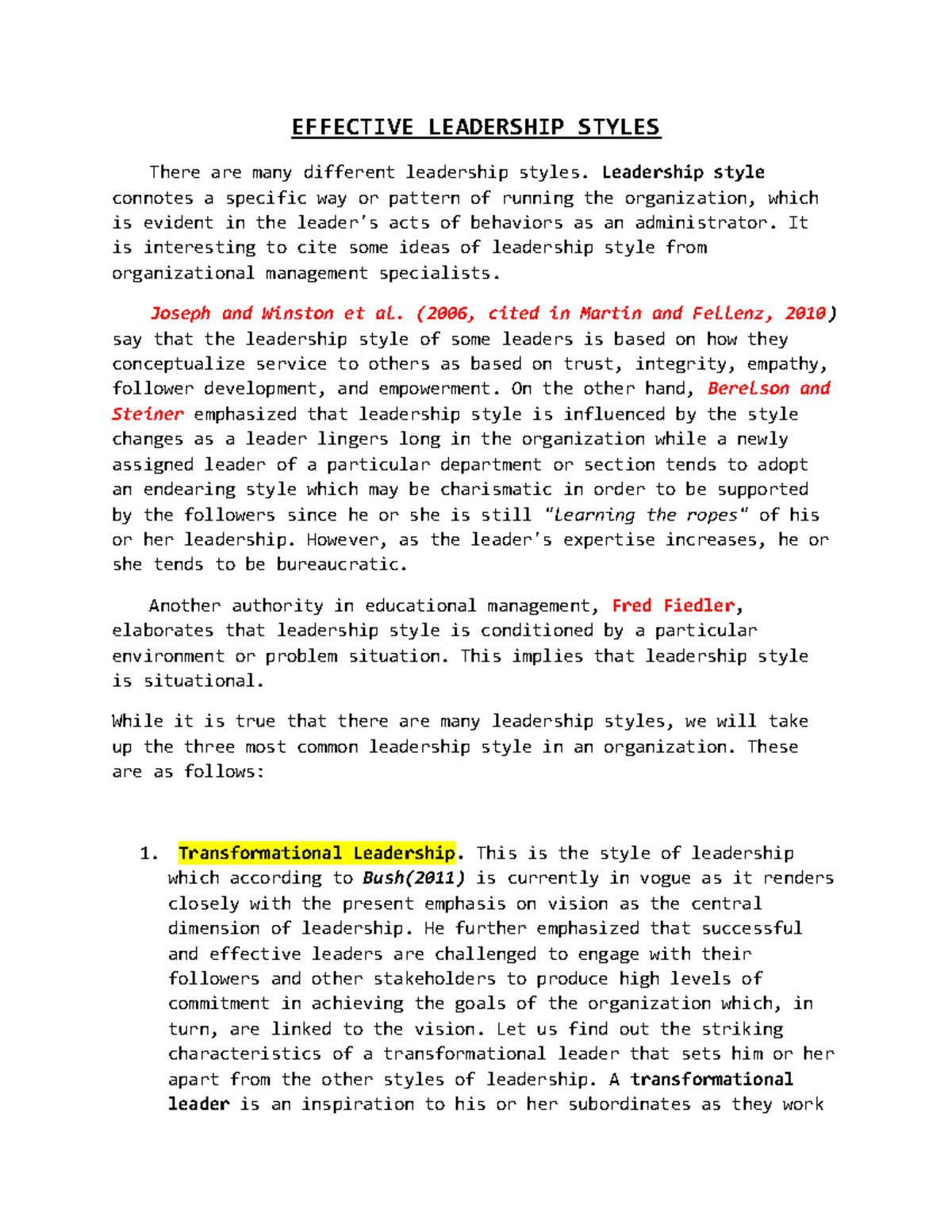 Effective-Leadership-Styles - EFFECTIVE LEADERSHIP STYLES There are ...