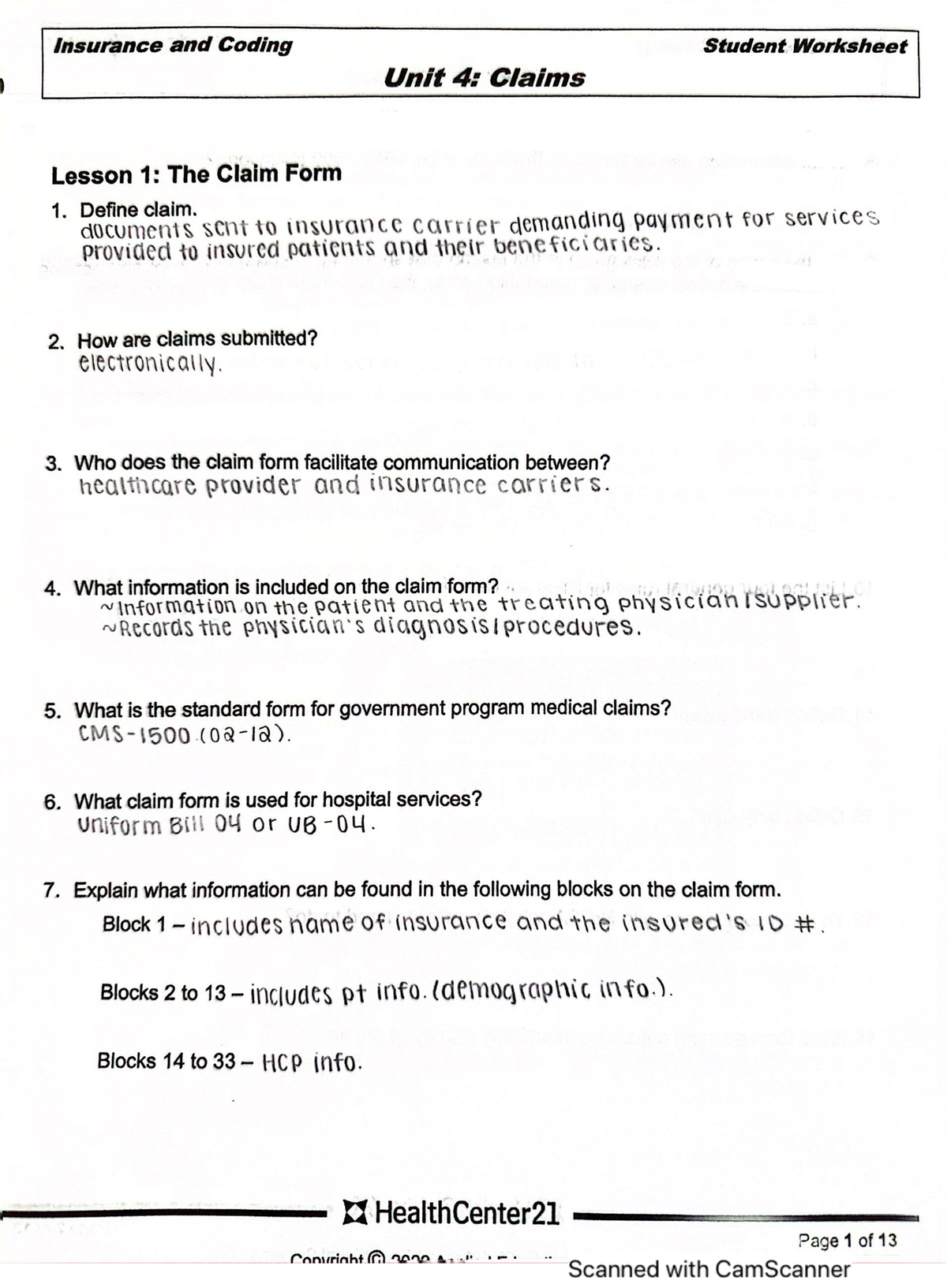 Claim Notes - Practicum in Health Science Class - Studocu