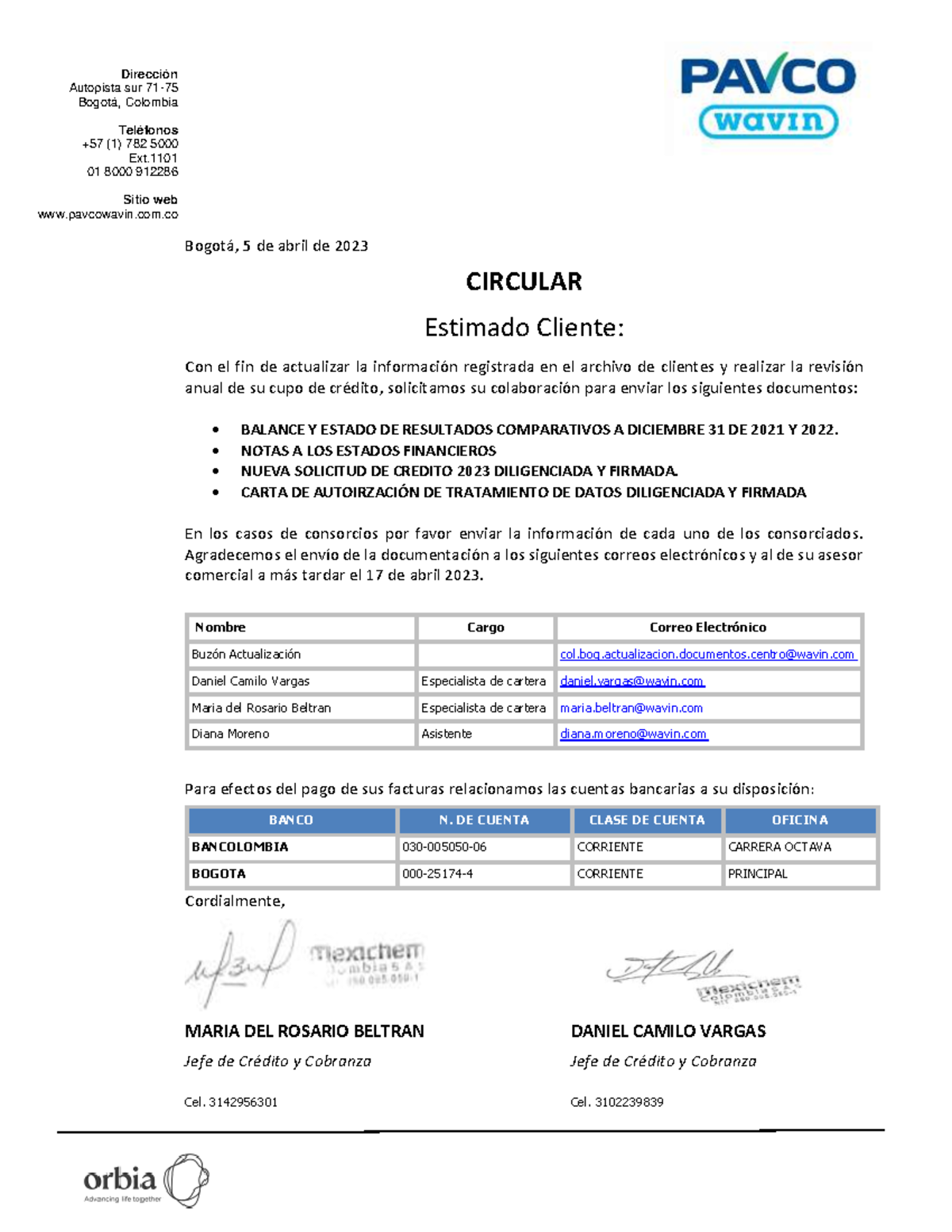 Circular Actualización 2023 Mexichem - Pavco - Dirección Autopista sur ...