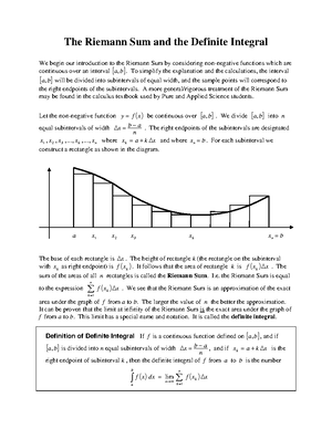Calculus 2 final notes - Calculus 2 Finite Riemann Sums Left Hand ...