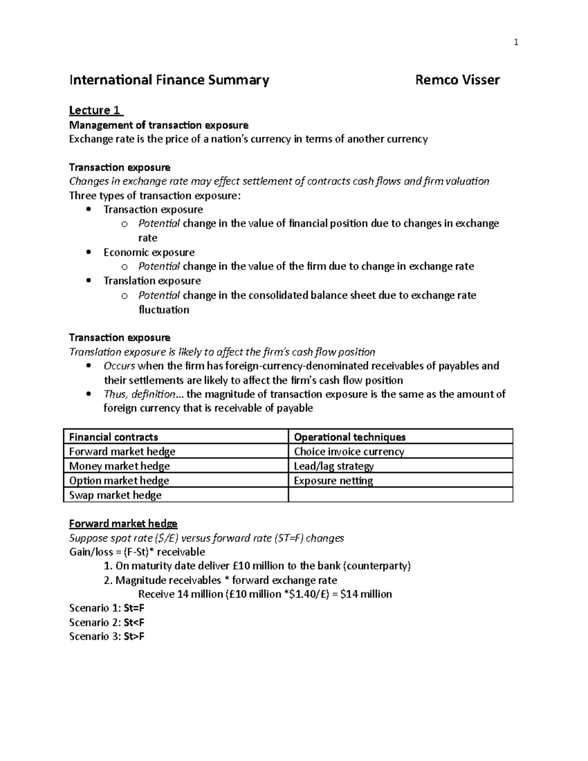 International Finance Summary M8 1 - International Finance Summary ...