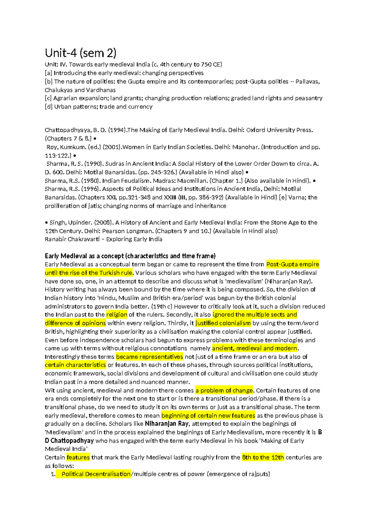 Early Medieval Notes - Unit-4 (sem 2) Unit: IV. Towards early medieval ...